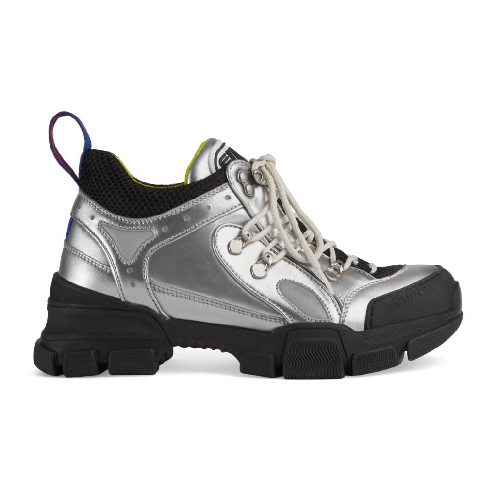 Gucci Women's Silver Leather Removable Crystals Flashtrek Sneakers
